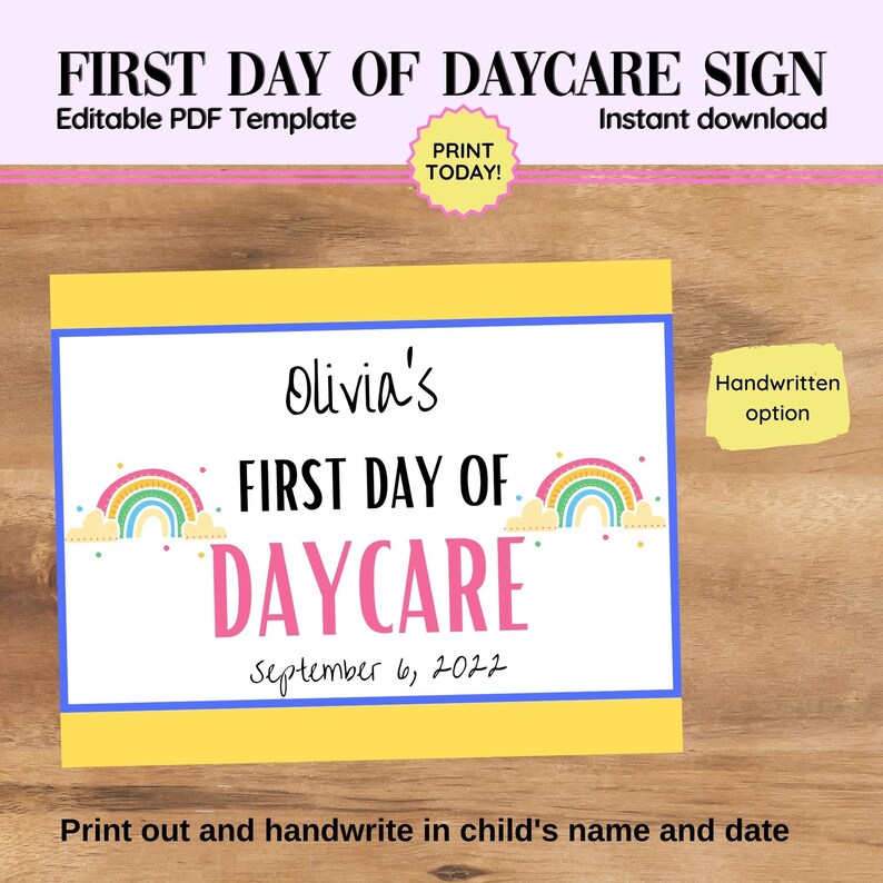 First Day of Daycare, Printable Sign, Daycare Sign, First Day Sign ...