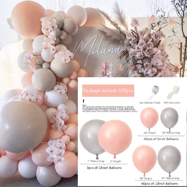 Pink and Gray Balloon Garland Kit: Baby Shower Arch - Etsy