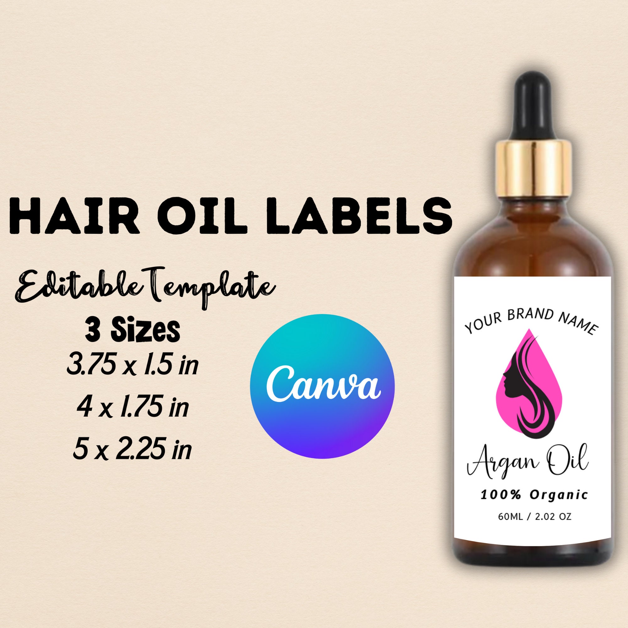 Dropper Bottle Label CANVA Editable Template Printable Oil Bottle ...