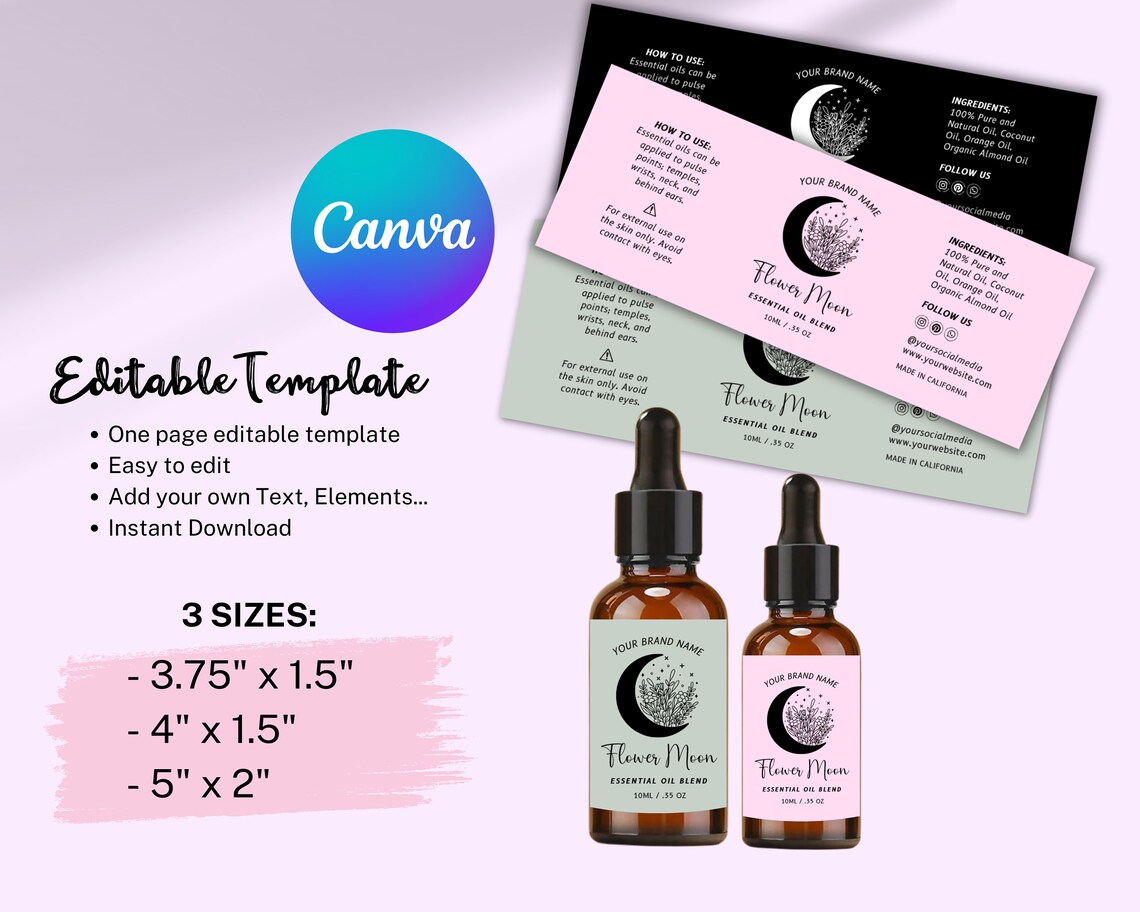 Dropper Bottle Label CANVA Editable Template Printable Oil Bottle Sticker 1oz 2oz 4oz Wrap ...
