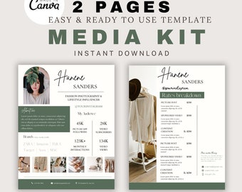 2 Page Media Kit Canva Template Instagram Media Kit Influencer Rate Sheet Template Blogger Press ...