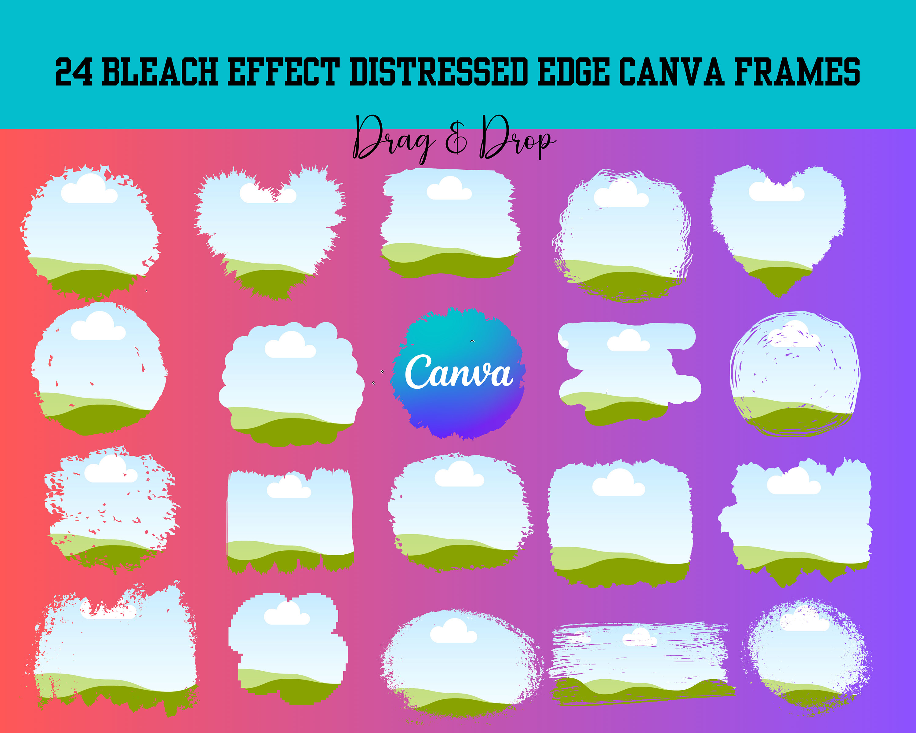 24 Bleach Effect Distressed Edge Canva Frames Fill Your Own Design in ...