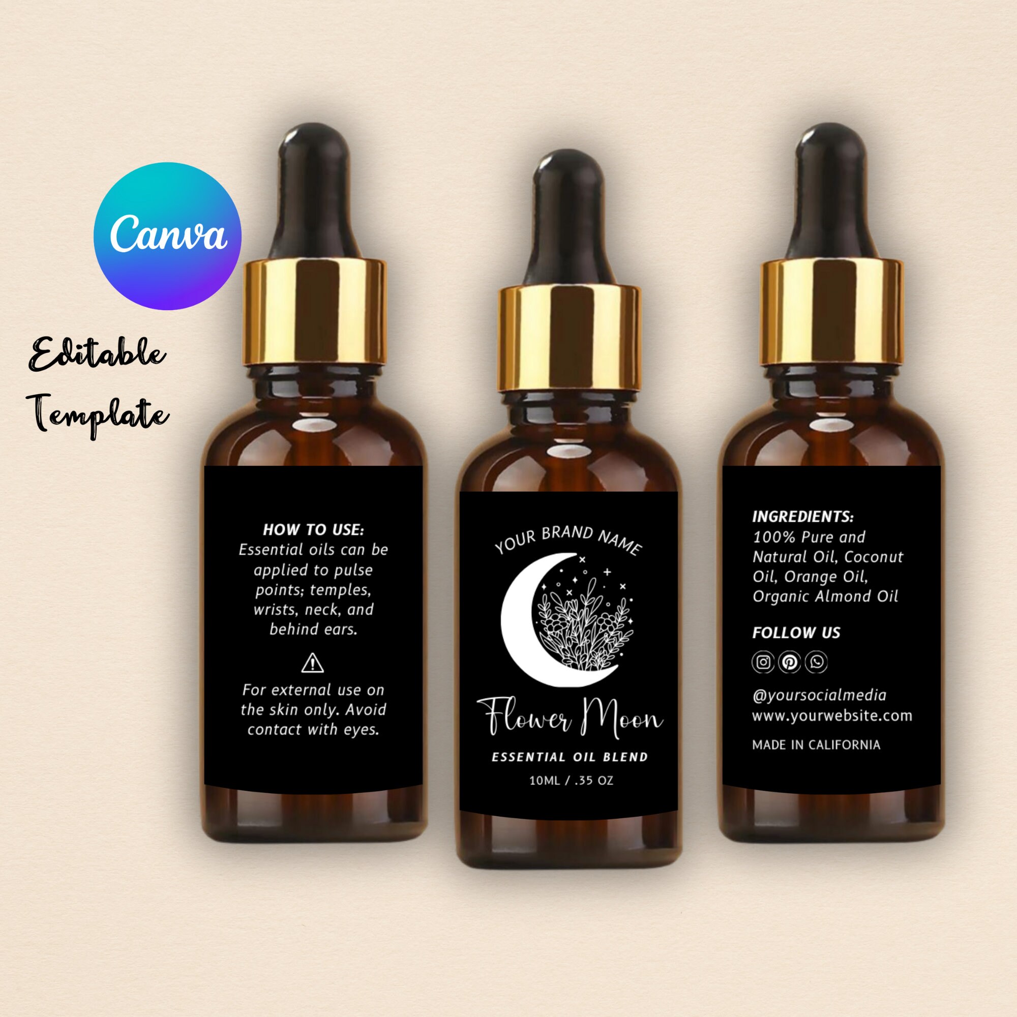 Dropper Bottle Label CANVA Editable Template Printable Oil Bottle ...