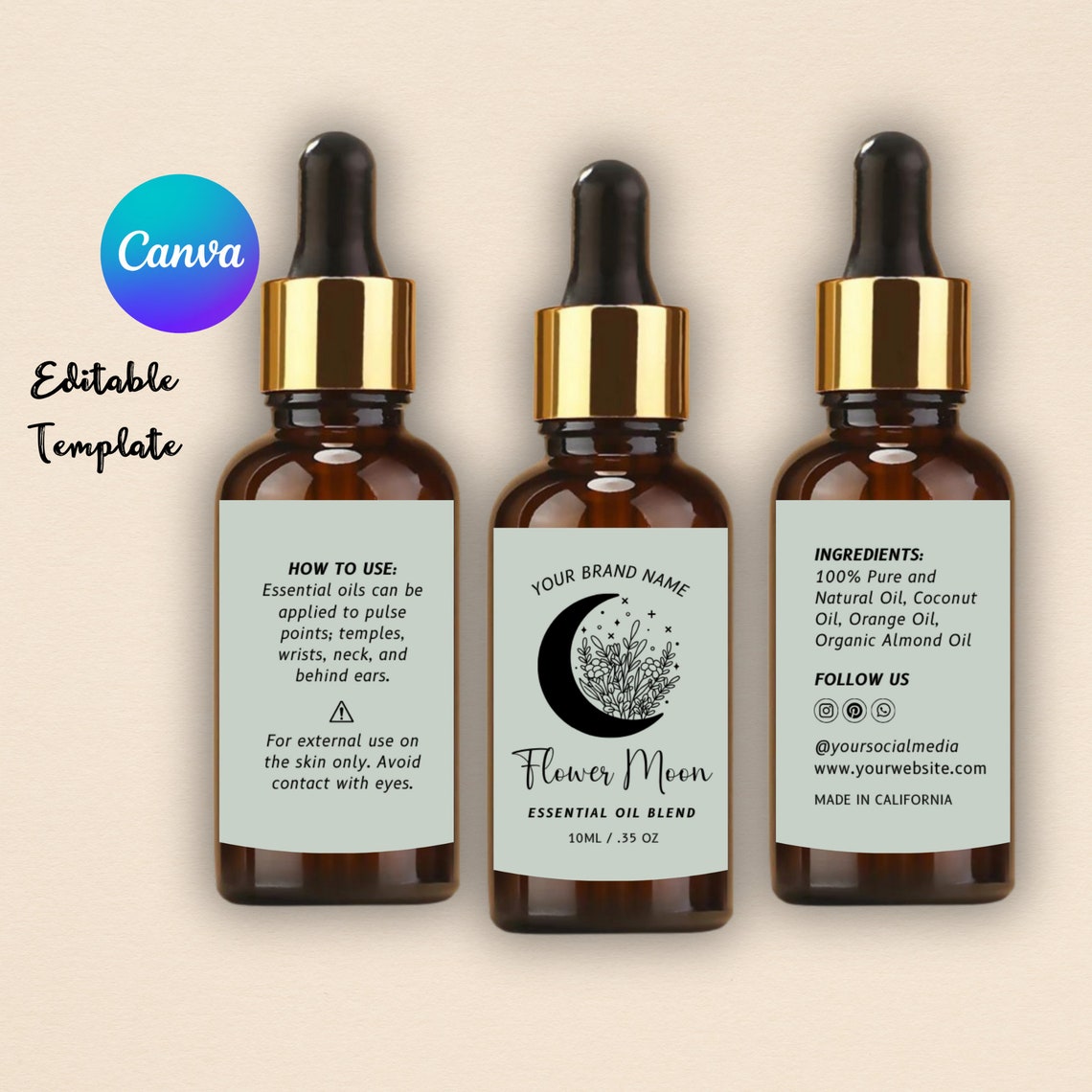 Dropper Bottle Label CANVA Editable Template Printable Oil Bottle ...