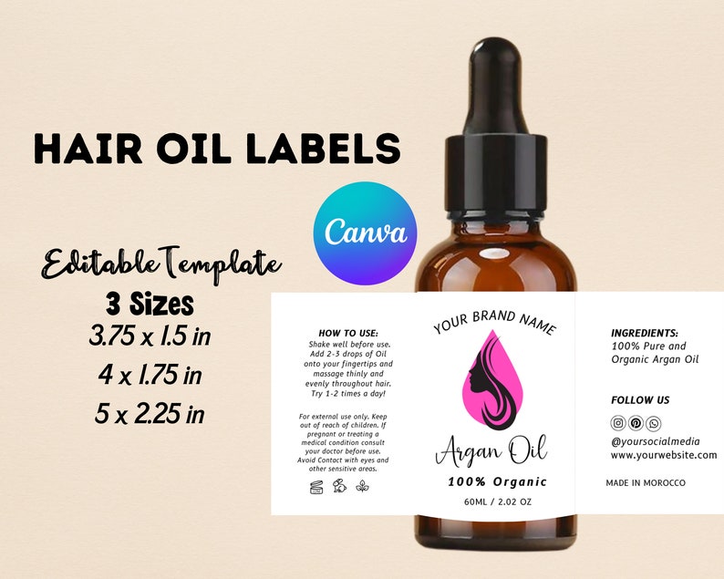 Dropper Bottle Label Template | Editable Canva Hair & Oil Labels - Etsy