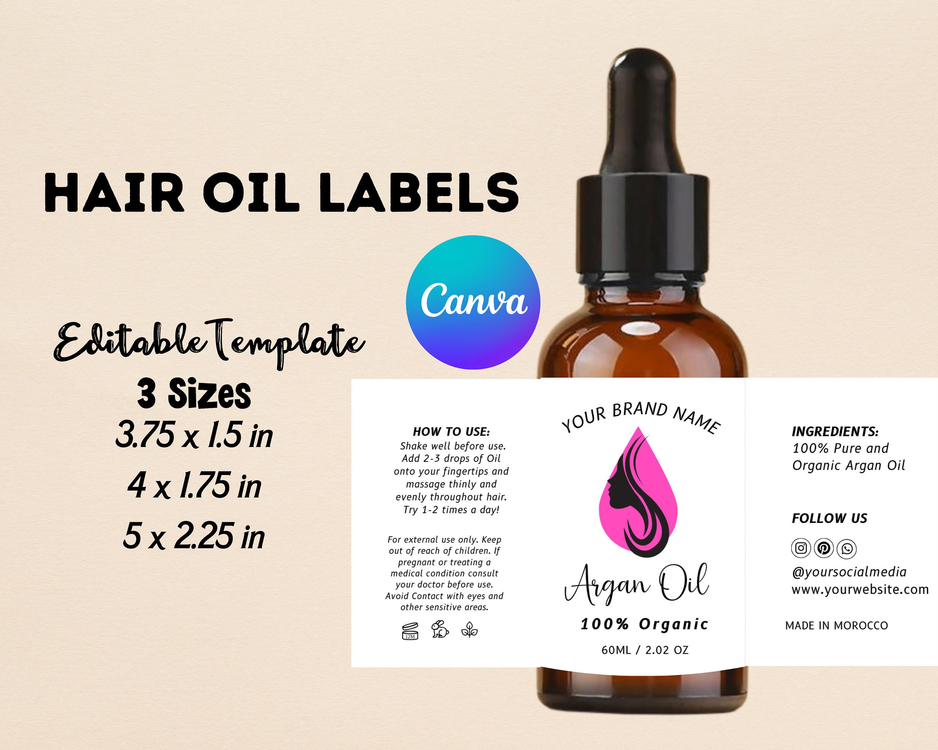 Dropper Bottle Label CANVA Editable Template Printable Oil Bottle ...