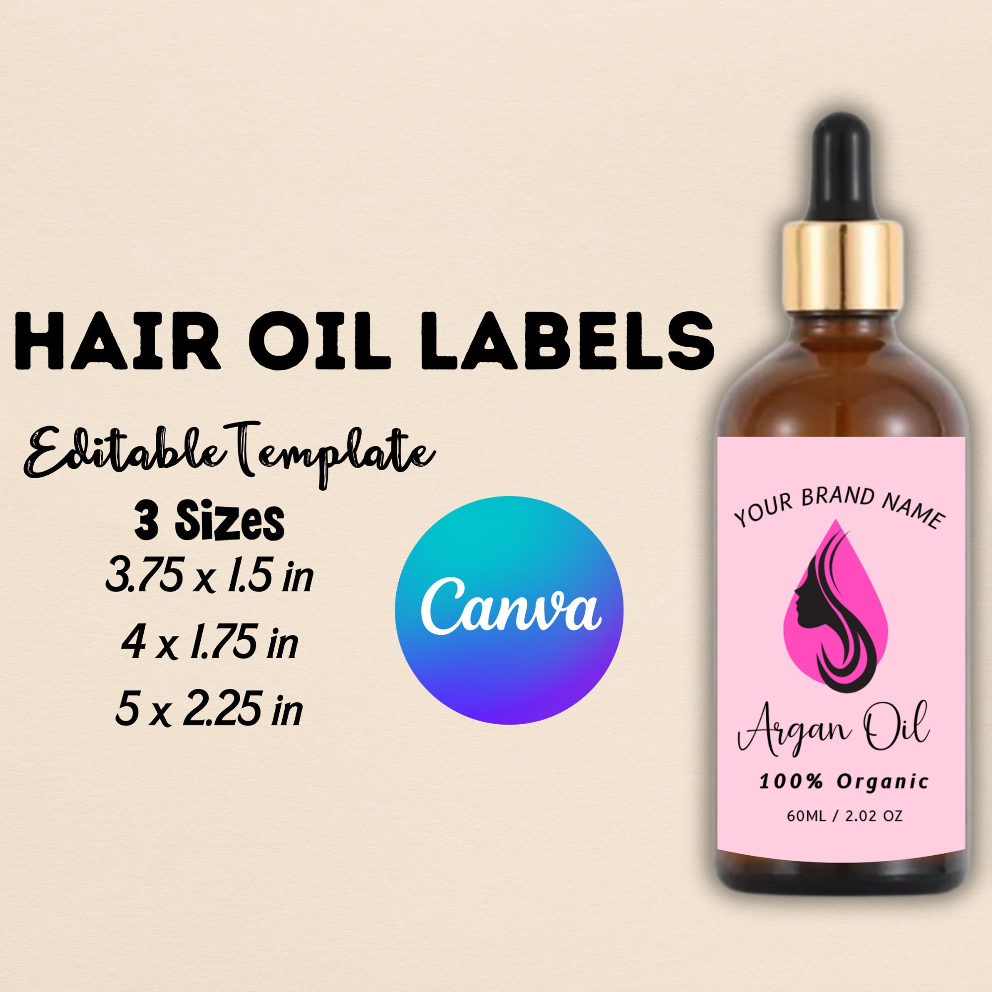 Dropper Bottle Label Template | Editable Canva Hair & Oil Labels - Etsy
