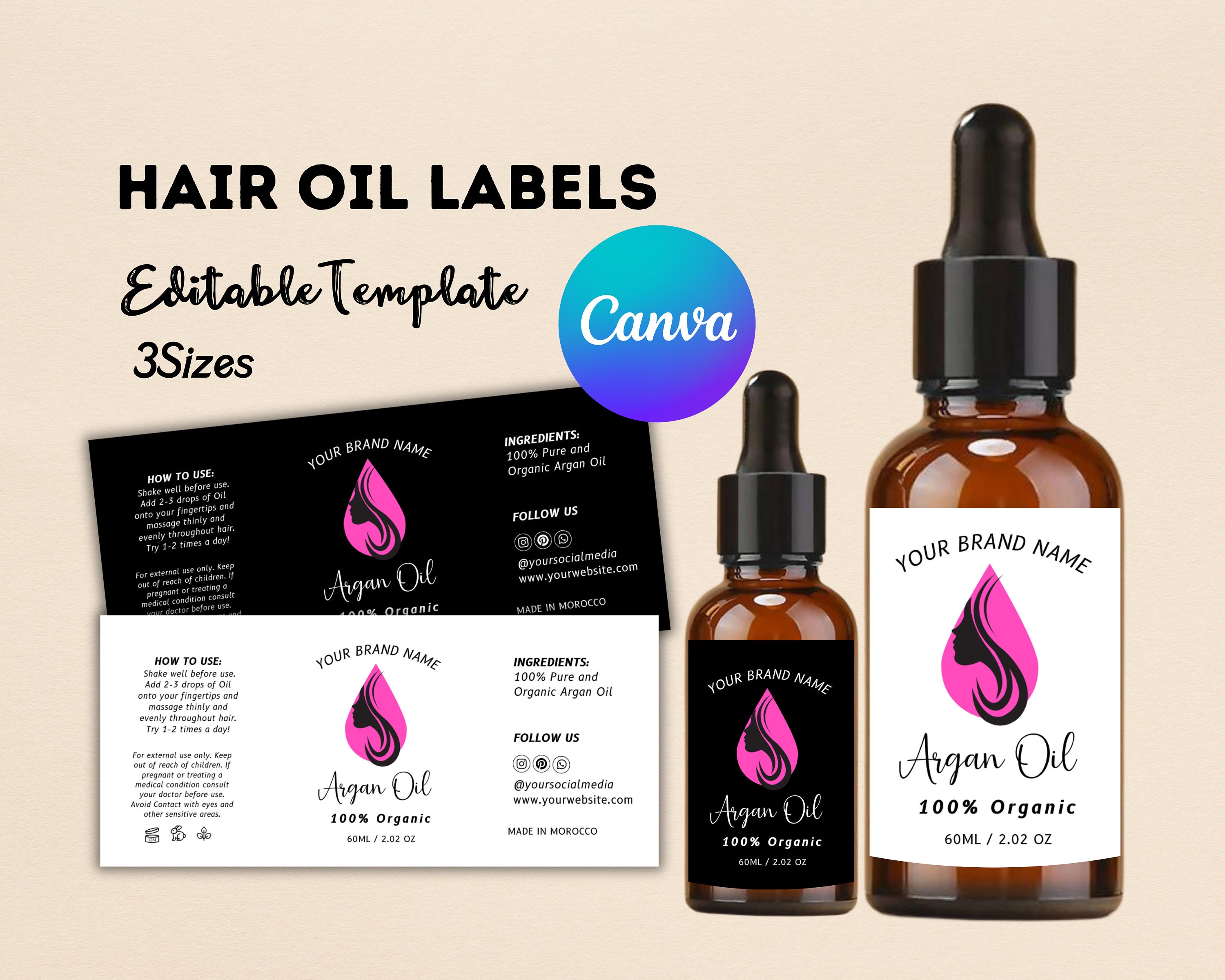 Dropper Bottle Label CANVA Editable Template Printable Oil Bottle ...