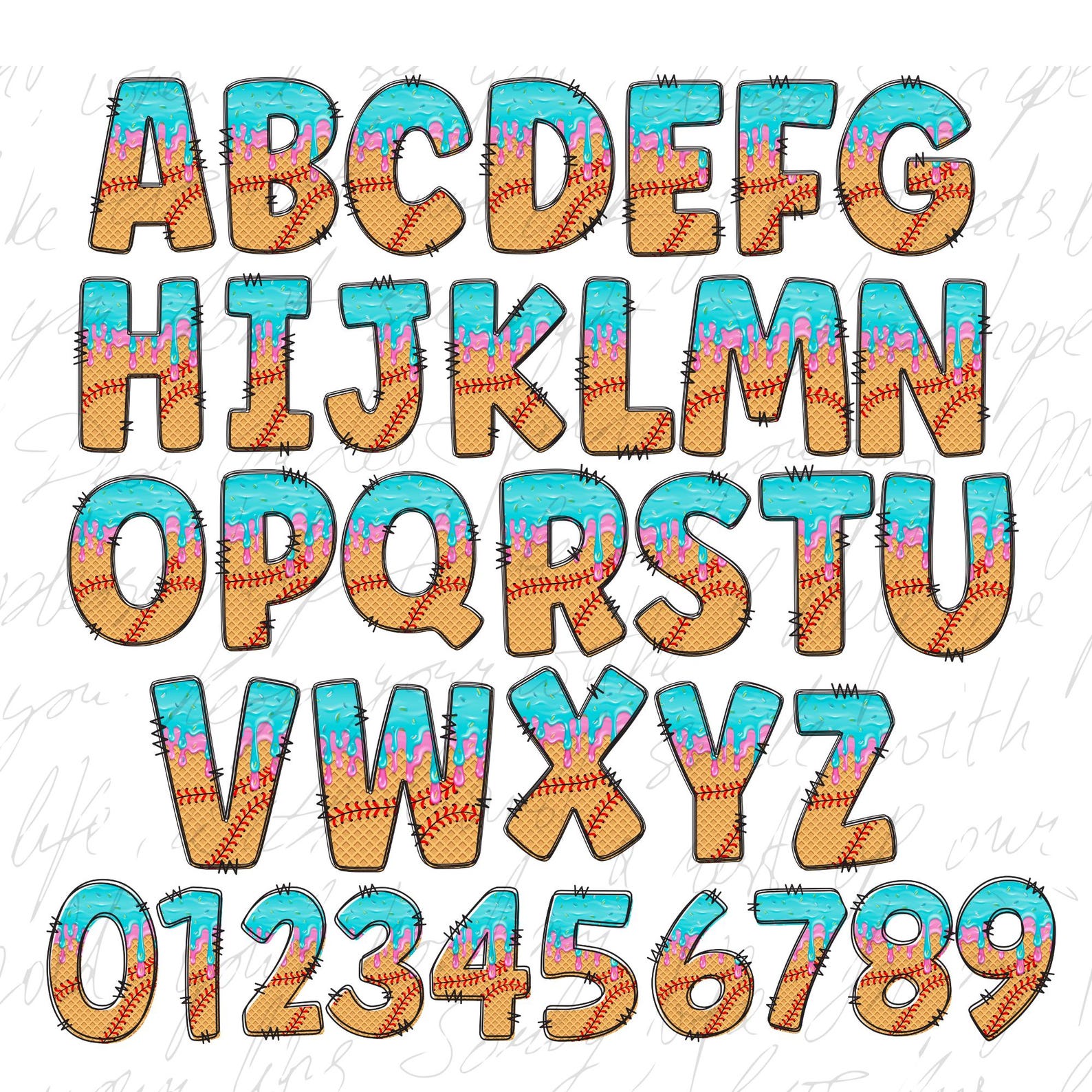 Ice-cream Drip Doodle PNG Alphabet,pink & Blue Drippy Doodle Letters ...