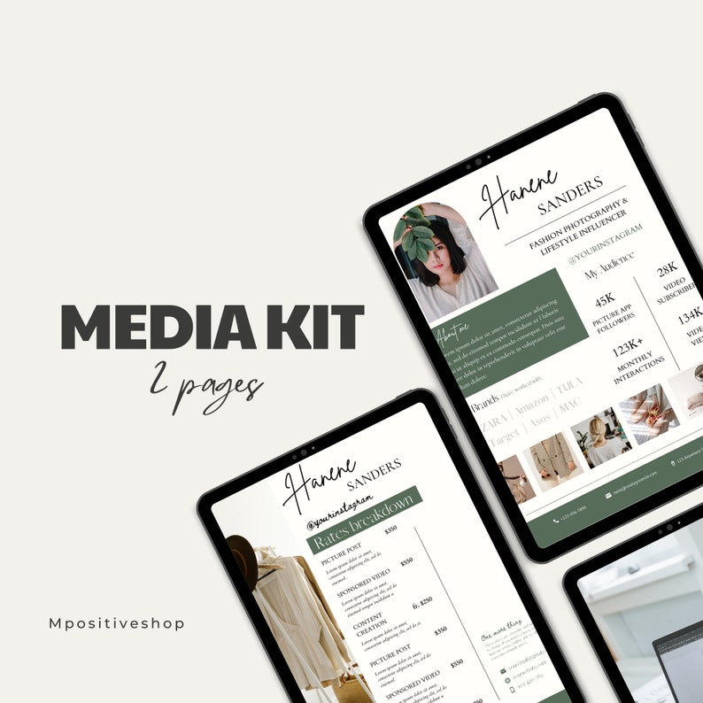 2 Page Media Kit Canva Template| Instagram Media Kit| Influencer Rate ...