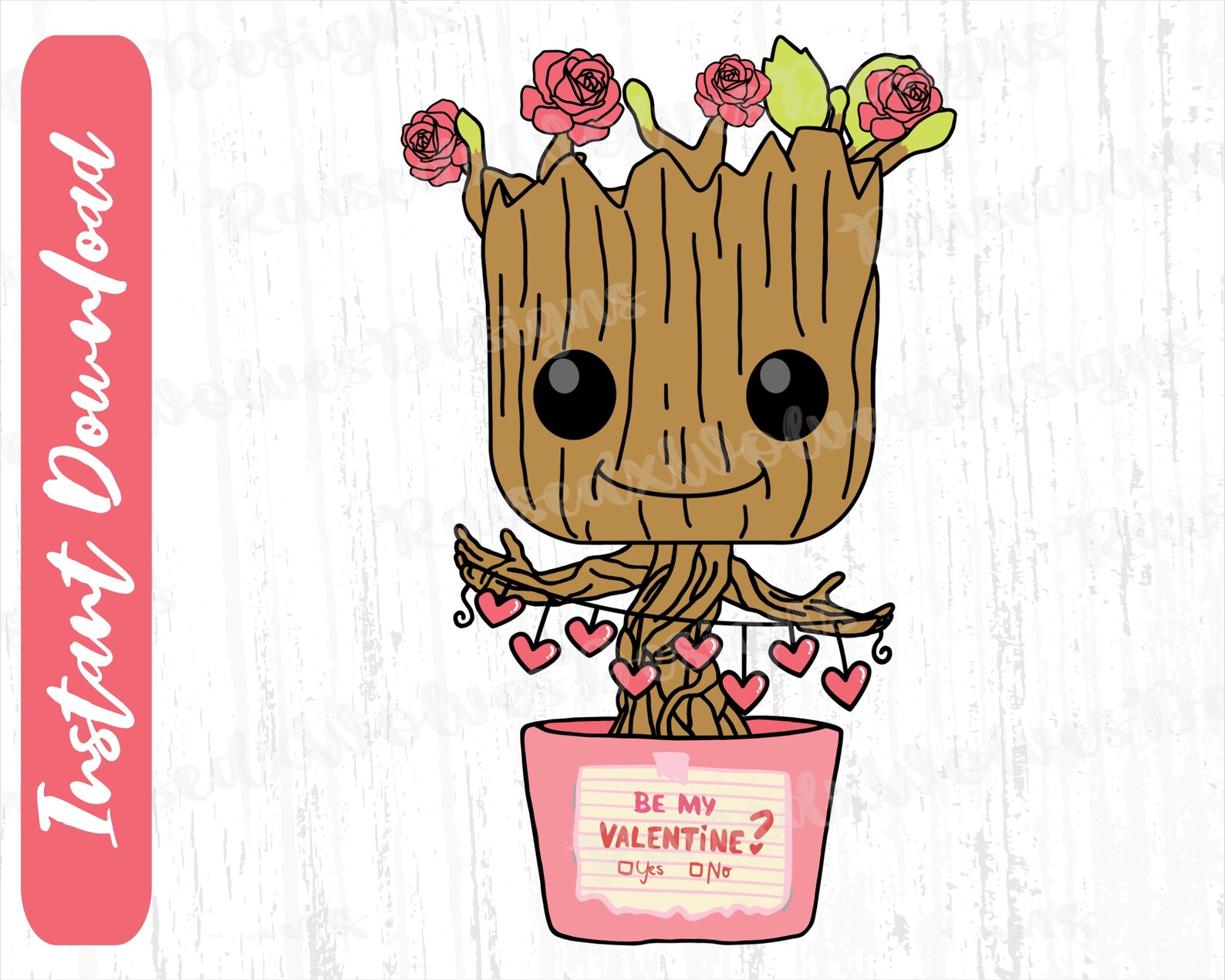 Valentines Baby Groot PNG | Pink Hearts Groot Digital Clipart | Cute ...