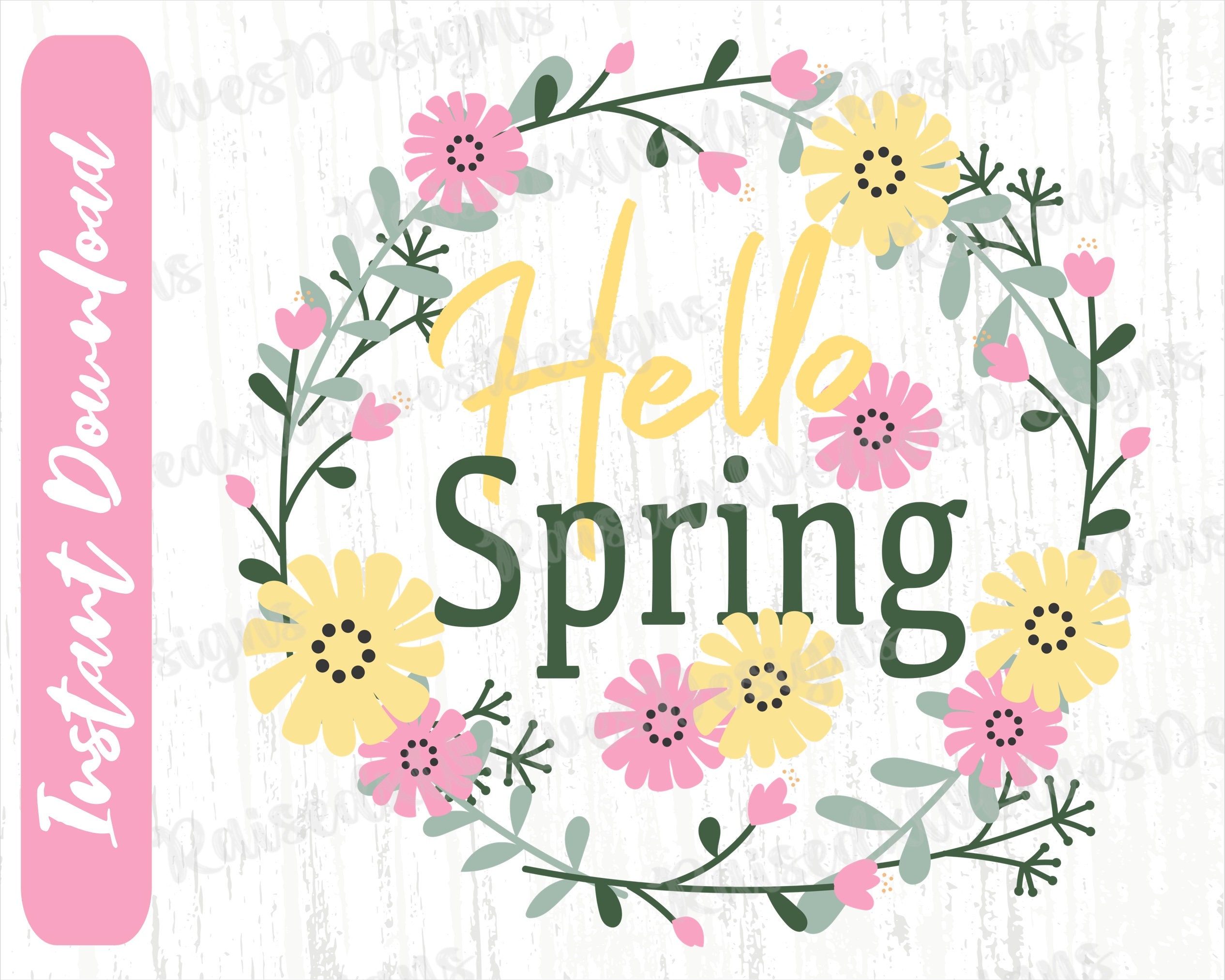 Hello Spring PNG Spring Flowers Digital Clipart Flower Wreath PNG ...