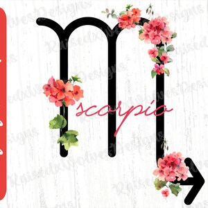 Scorpio Flower PNG Zodiac Digital Clipart Astrology Sign PNG Instant ...