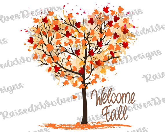 Welcome Fall Digital Clipart Fall Heart Tree PNG Autumn - Etsy