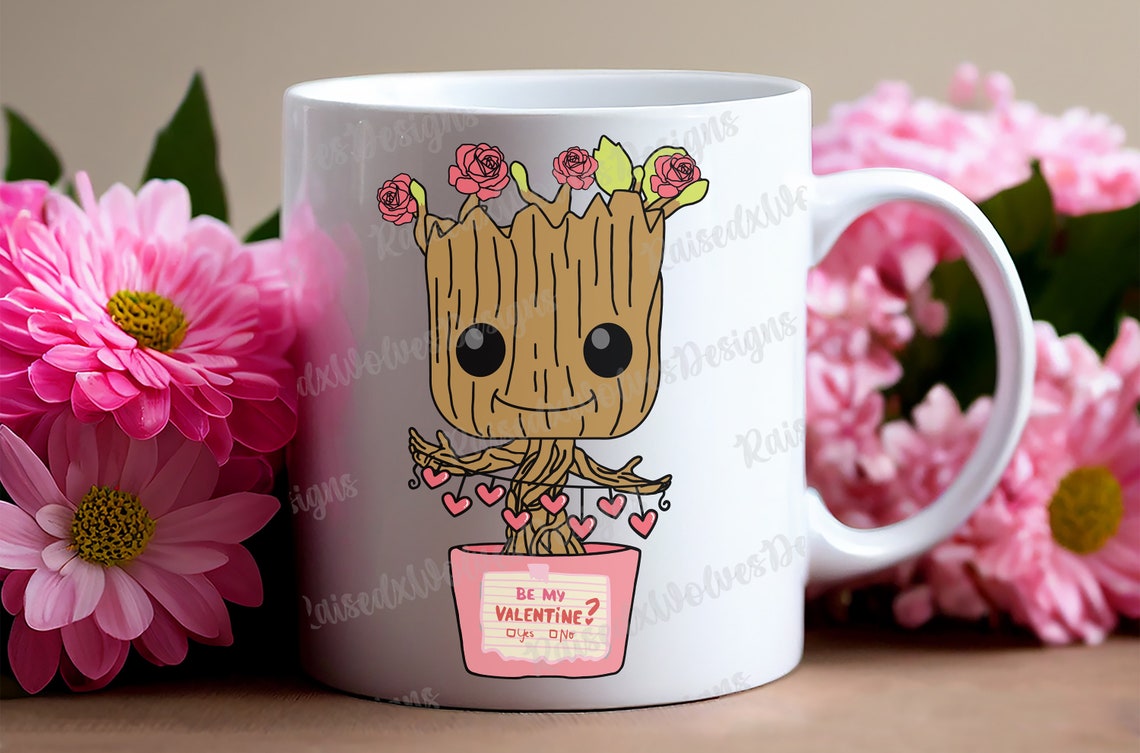 Valentines Baby Groot PNG | Pink Hearts Groot Digital Clipart | Cute ...