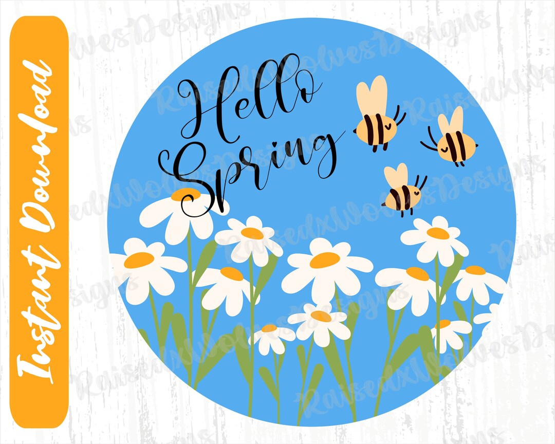 Hello Spring PNG | Daisy and Bees Digital Clipart | Springtime PNG ...