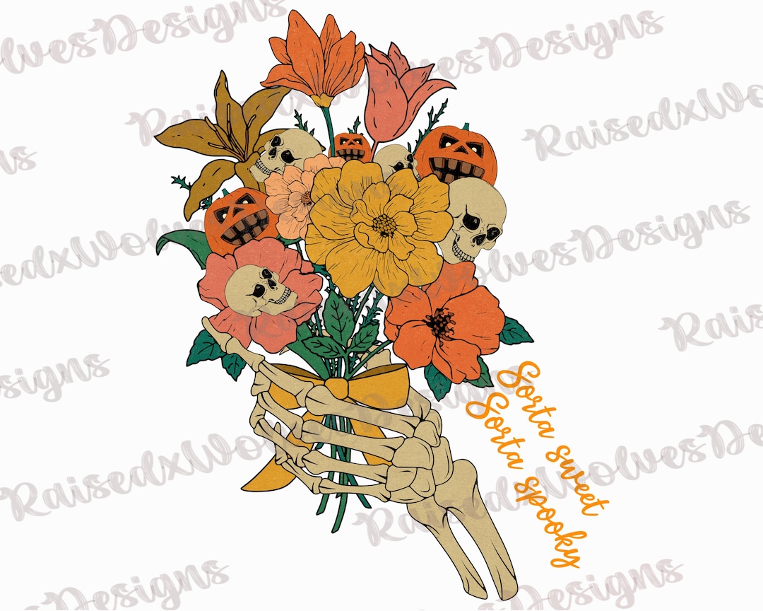 Halloween Bouquet PNG | Spooky Flowers & Skulls Clipart (digital ...