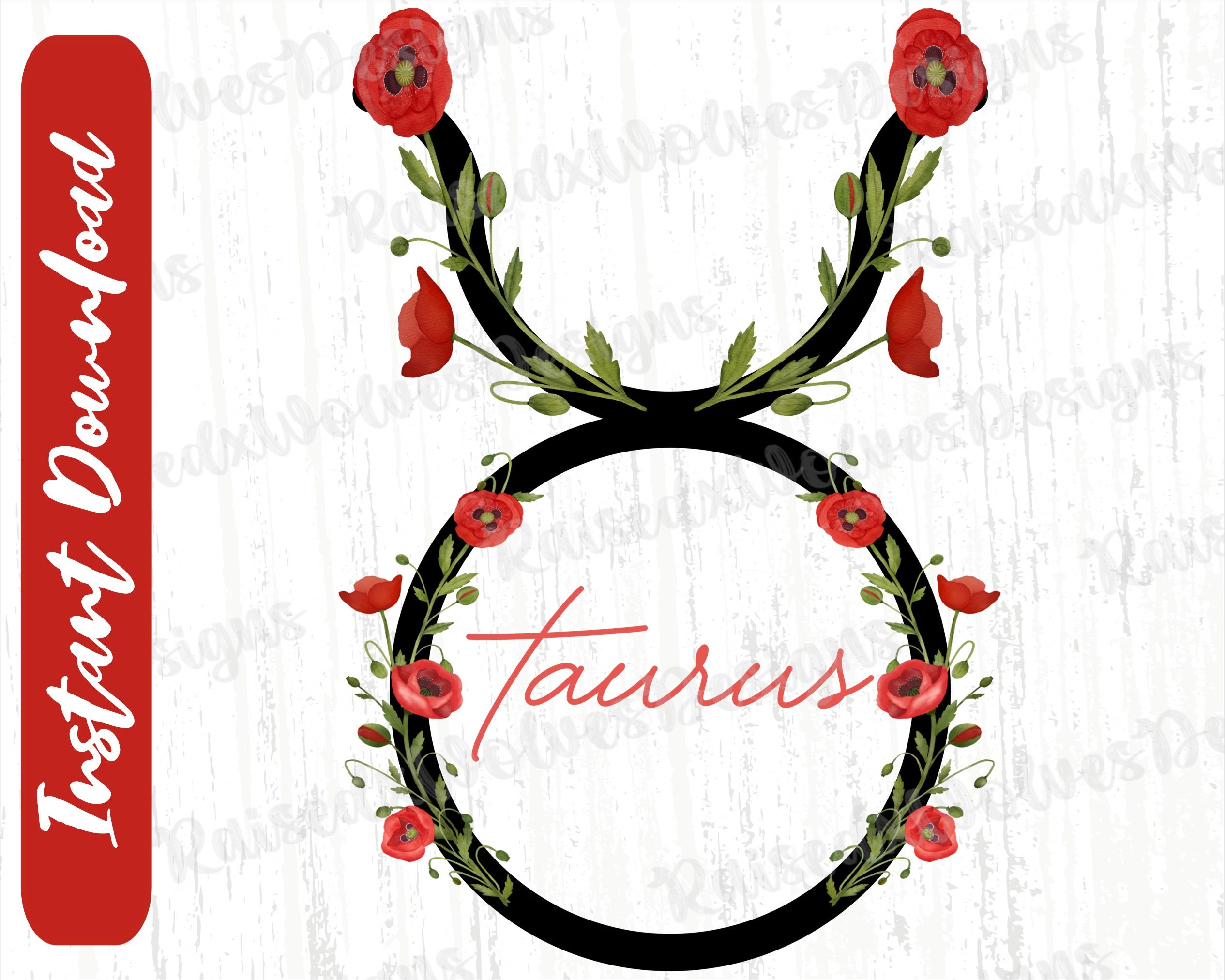 Taurus Flower PNG | Zodiac Digital Clipart | Astrology Sign PNG Instant ...