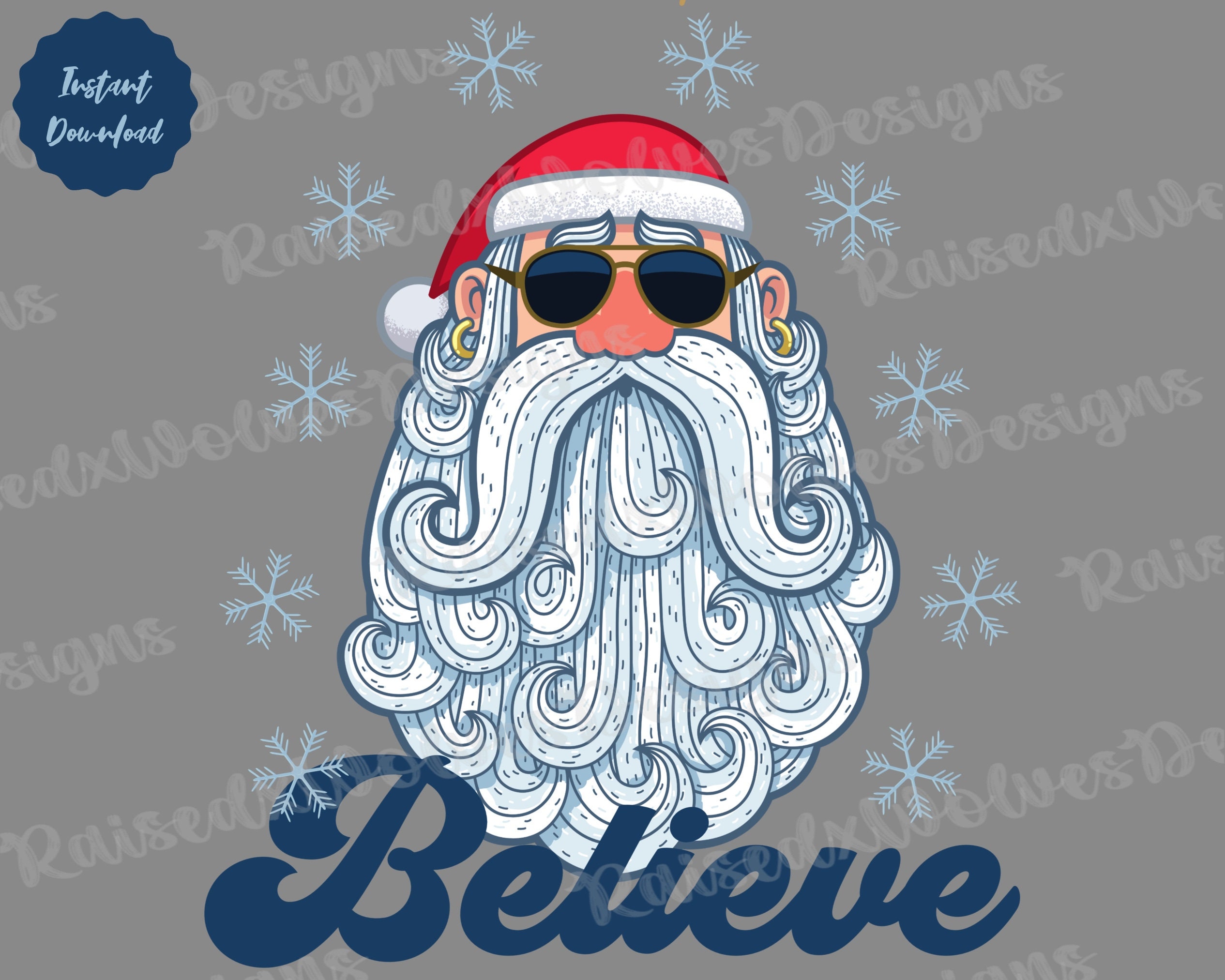 Believe PNG | Hippie Santa Digital Clipart | Christmas PNG Instant ...