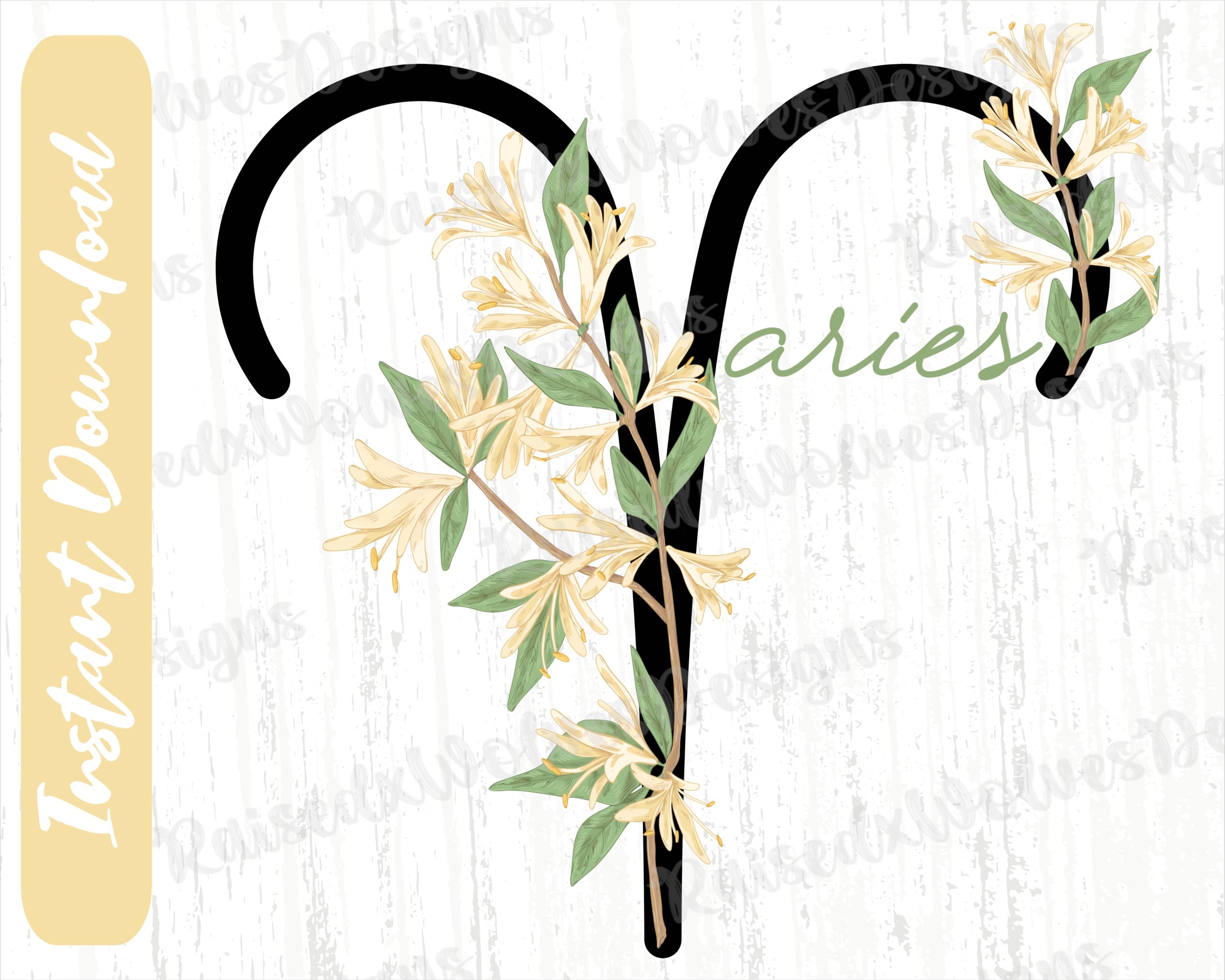 Aries Flower PNG | Zodiac Digital Clipart | Astrology Sign PNG Instant ...