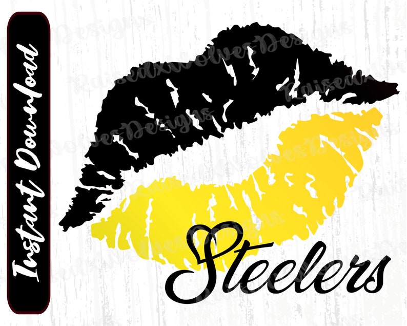Black and Yellow Kiss PNG | Steeler Lips Digital Clipart | Valentines ...