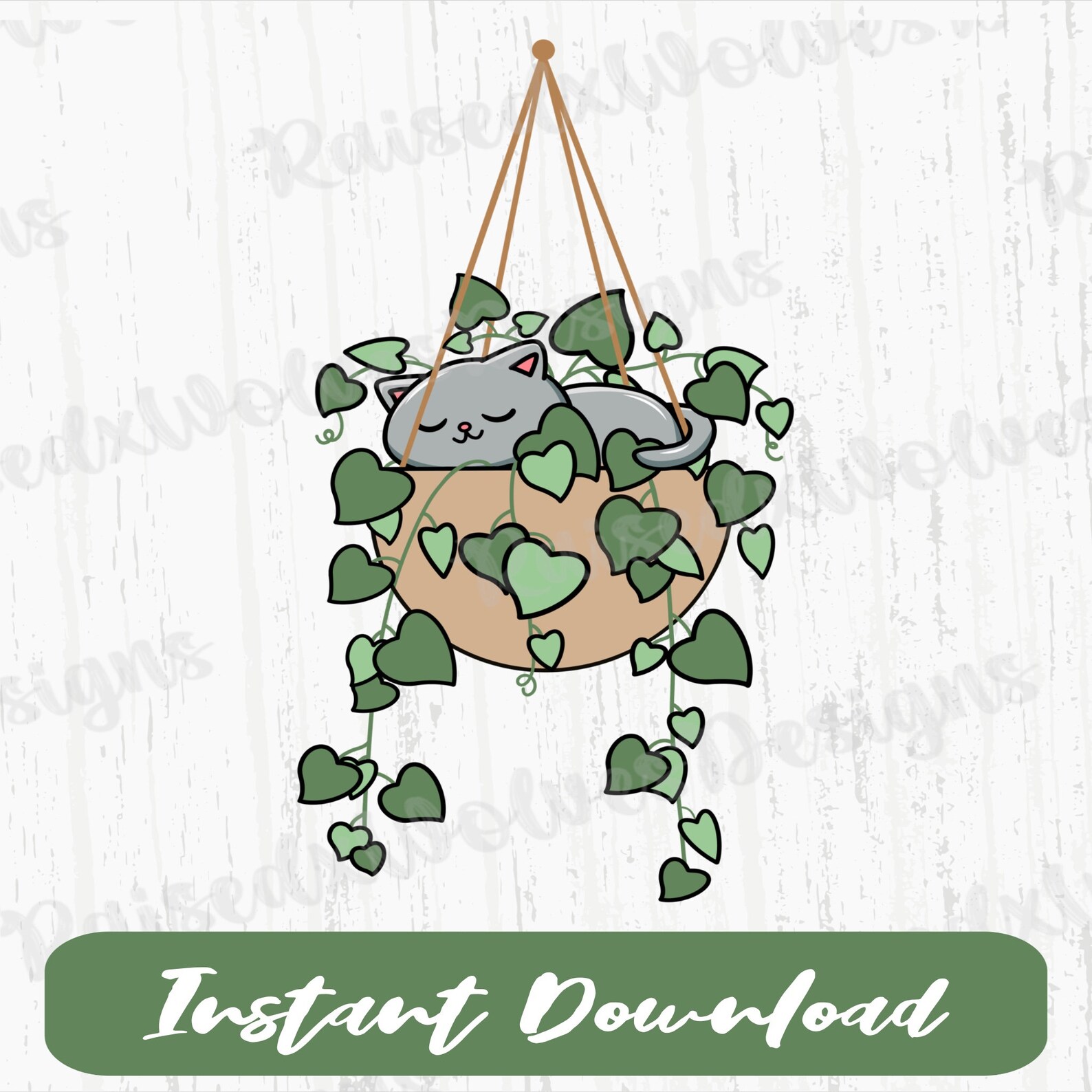 Cat Plant PNG | Cute Animals Digital Clipart | Hanging Plant PNG ...
