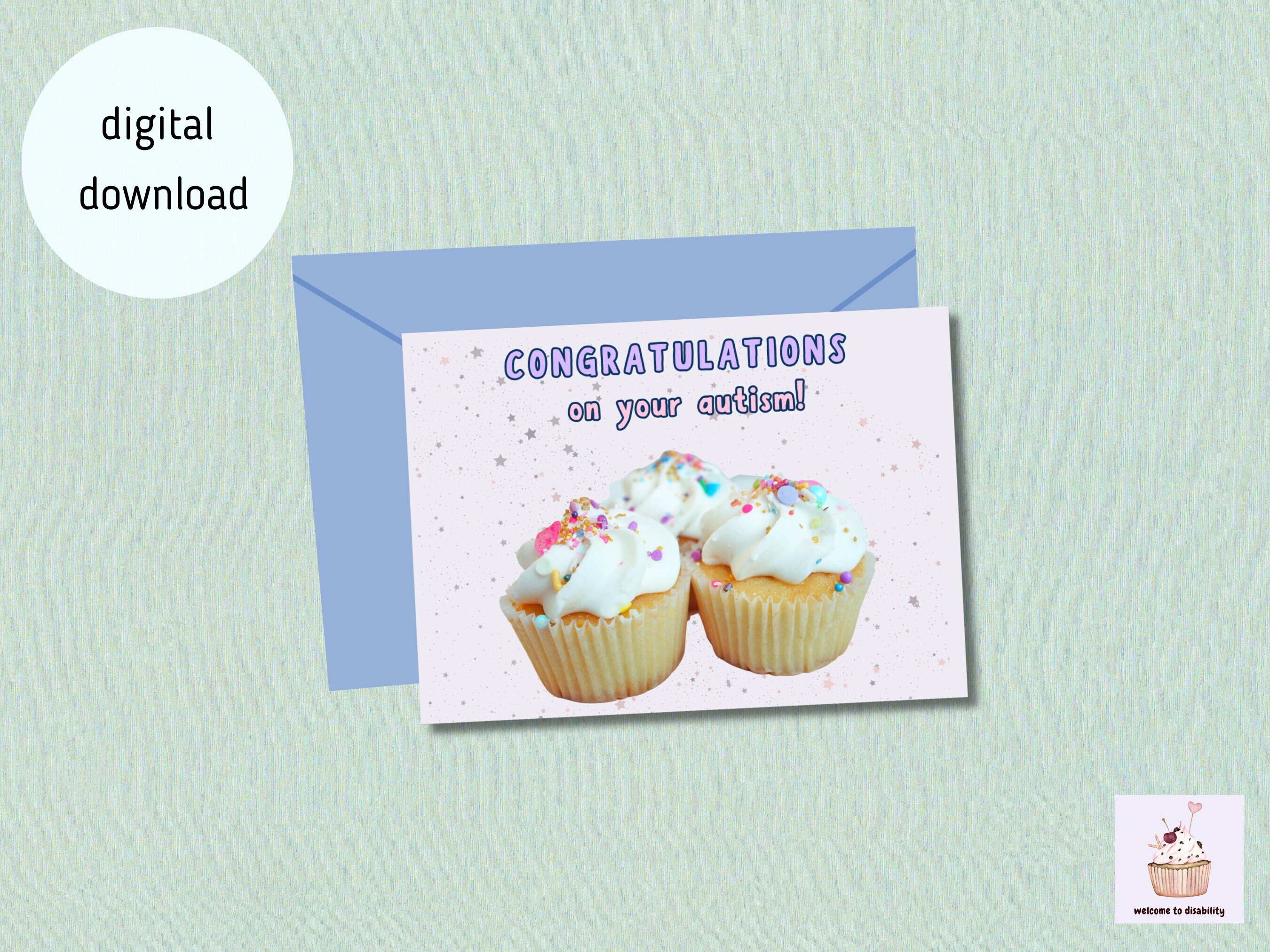 Congratulations on Your Autism Card! Bright Cupcake Digital Autism Card ...