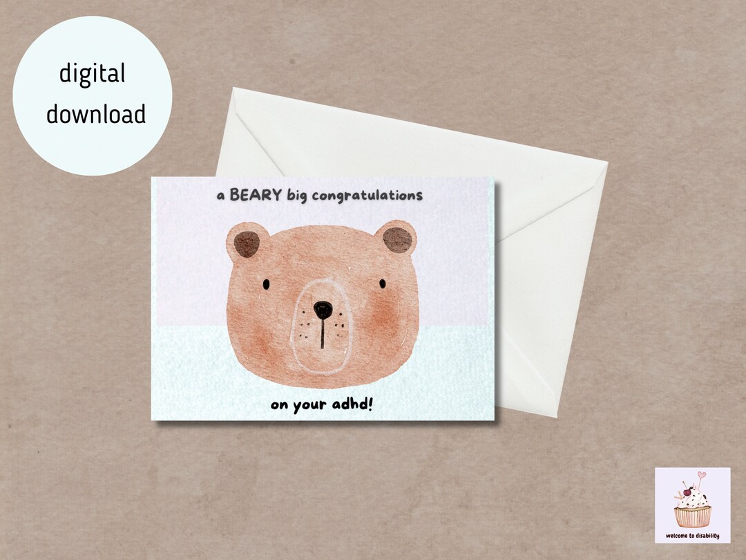 A Beary Big Congratulations on Your Adhd Greeting Card - Etsy
