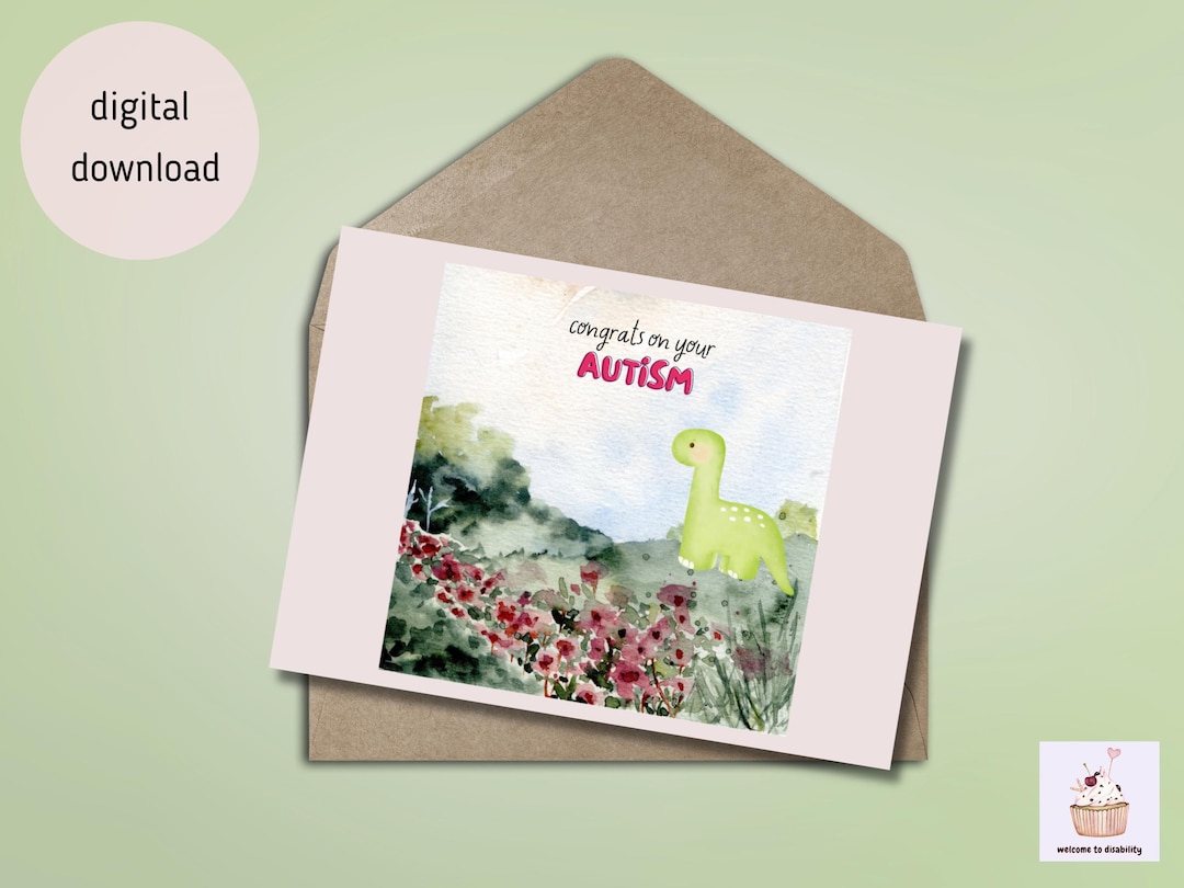 Adorable Congrats on Your Autism Card With Green Dinosaur Amidst the ...