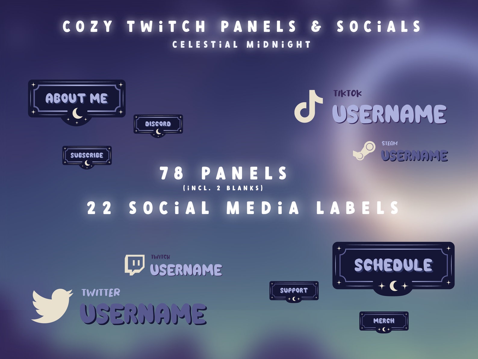Cozy Celestial Twitch Panels and Social Media Labels Pack - Etsy