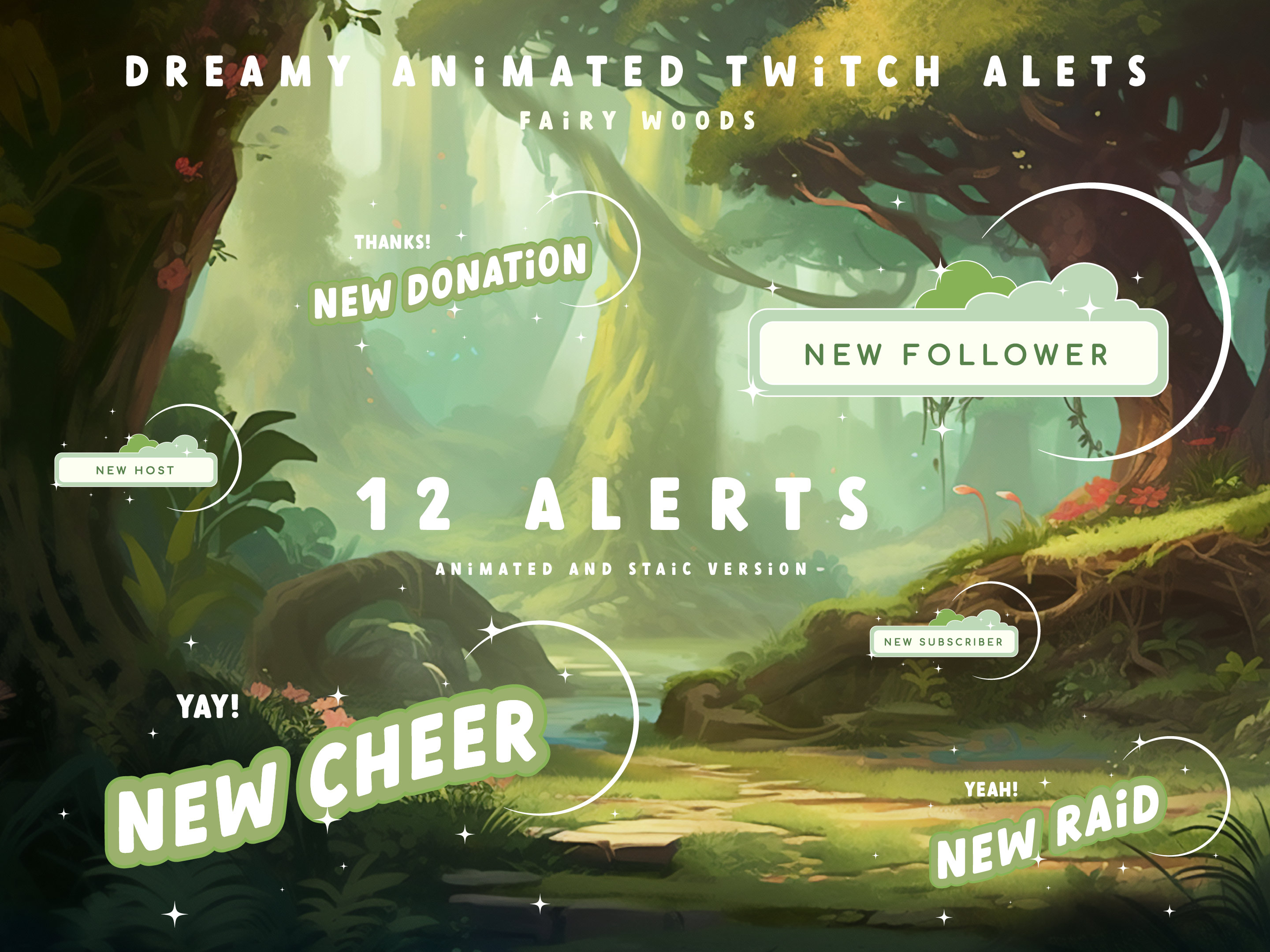Cozy Twitch Alerts Package Animated - FAIRY Woods - Twitch Overlay Cute ...