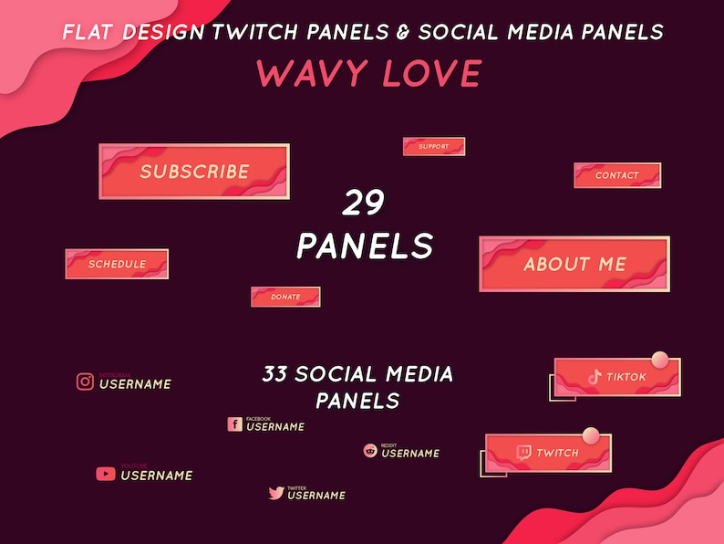 Twitch Panels and Social Media Labels Pack WAVY Love - Etsy