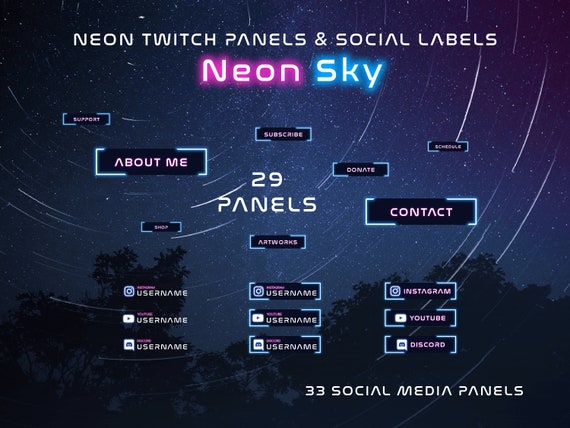 Twitch Panels and Social Media Labels Pack NEON Sky Twitch - Etsy Australia