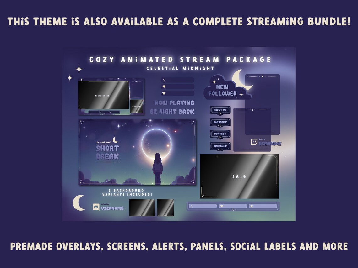 Cozy Celestial Twitch Alerts Package CELESTIAL Midnight - Etsy
