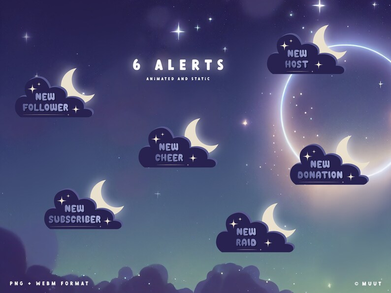 Cozy Celestial Twitch Alerts Package CELESTIAL Midnight - Etsy