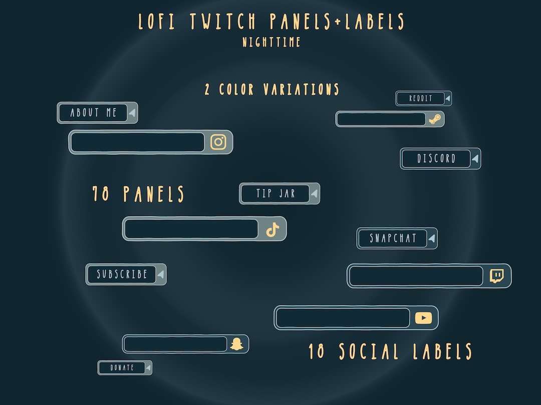 Cozy LOFI Twitch Panels and Social Media Labels Pack - Nighttime ...