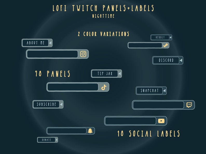 Cozy Nighttime LOFI Twitch Panels and Social Media Labels in Forest ...
