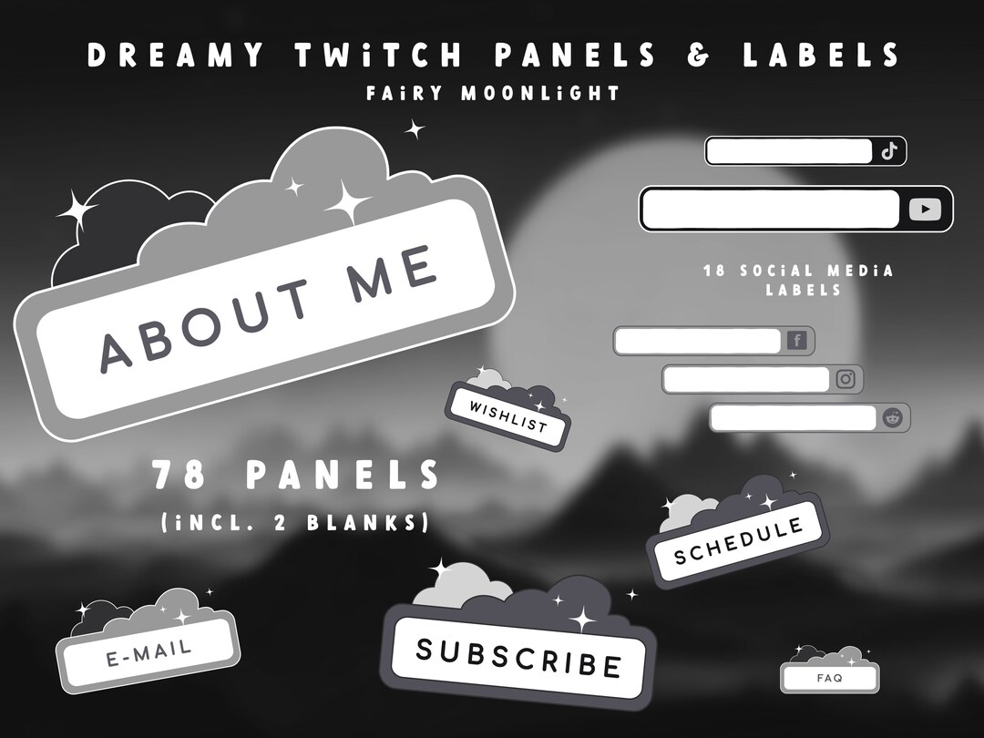 Cozy Twitch Panels and Social Media Labels Pack - FAIRY Moonlight ...