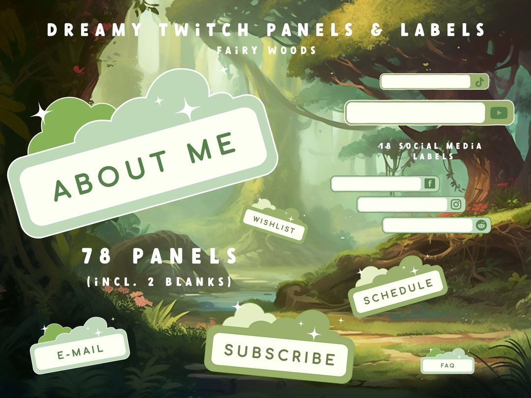 Cozy Twitch Panels and Social Media Labels Pack - FAIRY Woods - Twitch ...