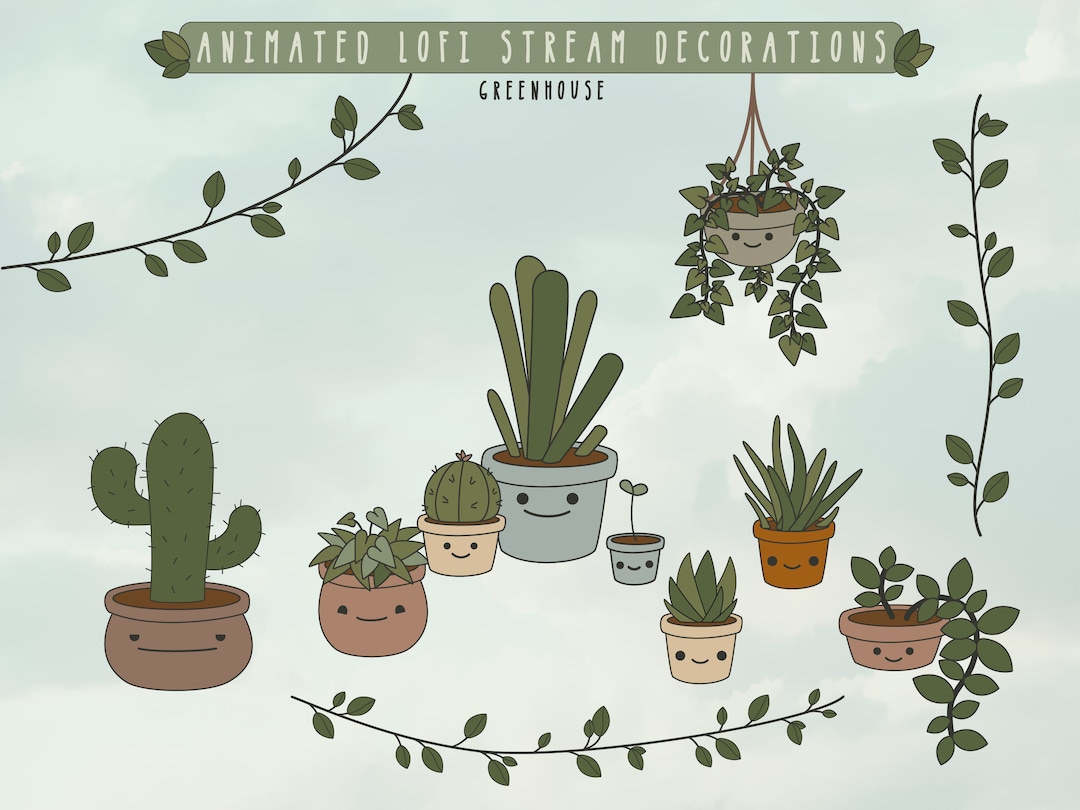 Animated Cozy Plants Twitch Stream Decoration Package - Cute Hand-drawn ...