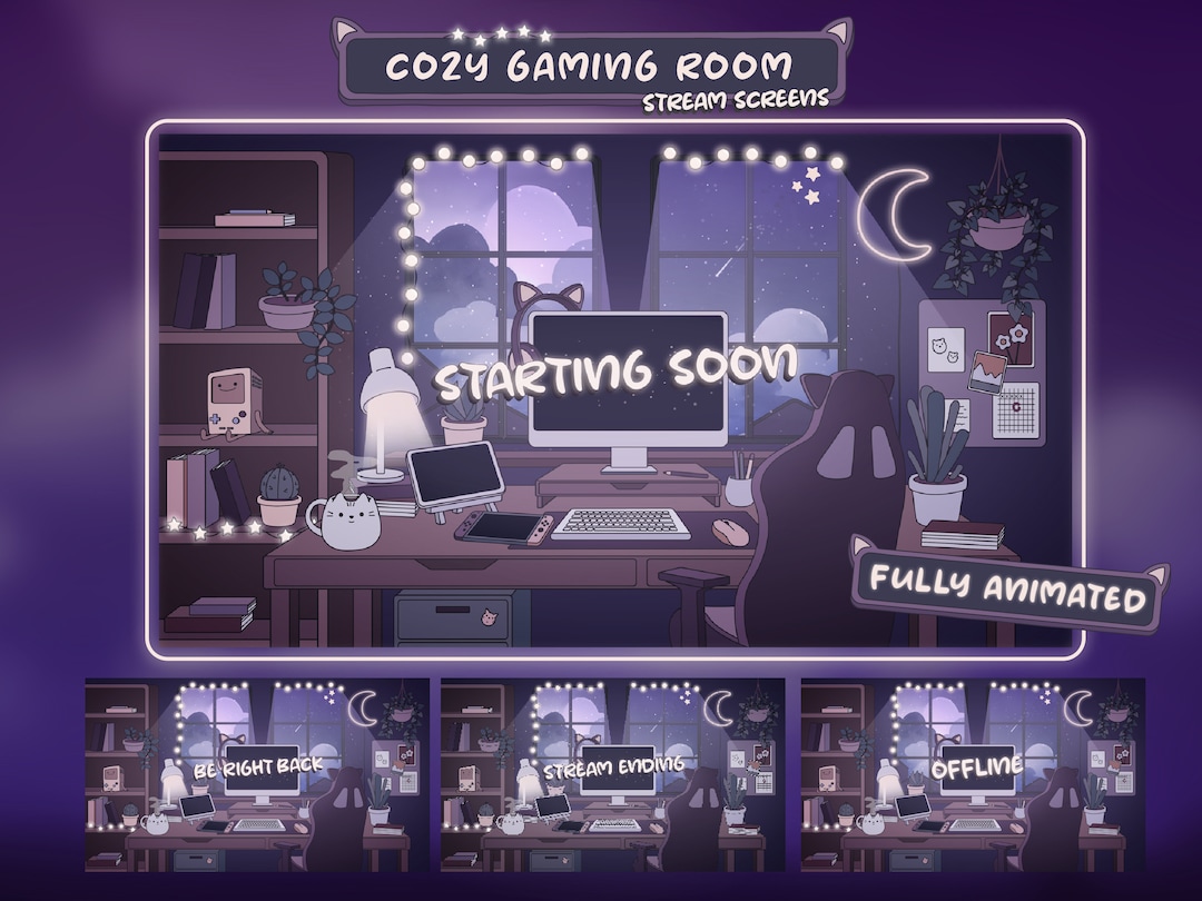 Cozy Gaming Room Animated Stream Screens: Handmade Lofi Twitch Theme in ...