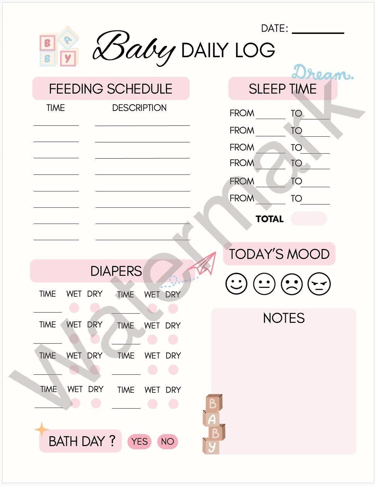 Baby Daily Log Tracker Printable | Multiple Sizes | Newborn Feeding ...