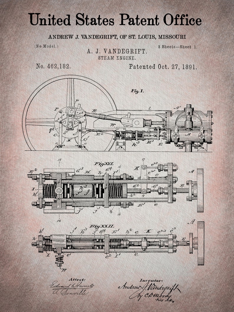 Steam Engine Patent Print - Industrial Revolution - Vintage Machines ...