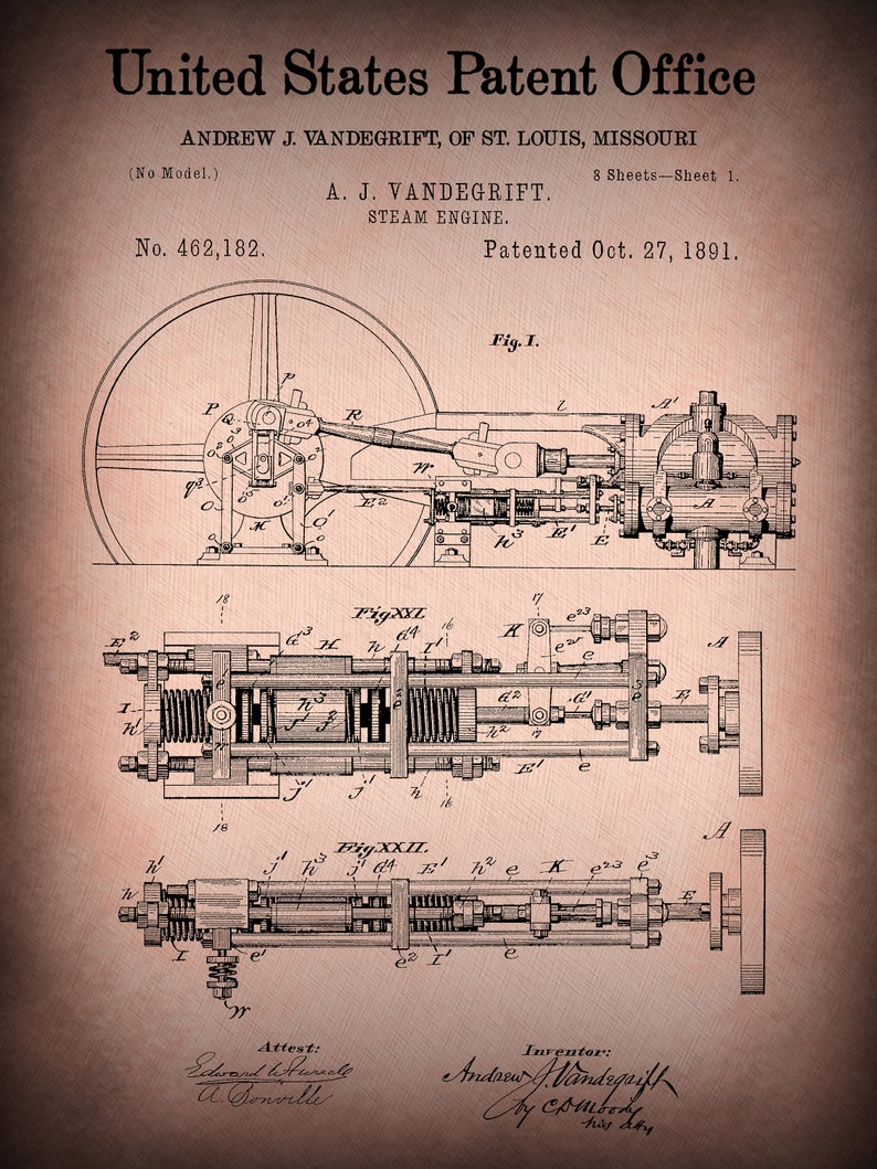 Steam Engine Patent Print Industrial Revolution Vintage - Etsy