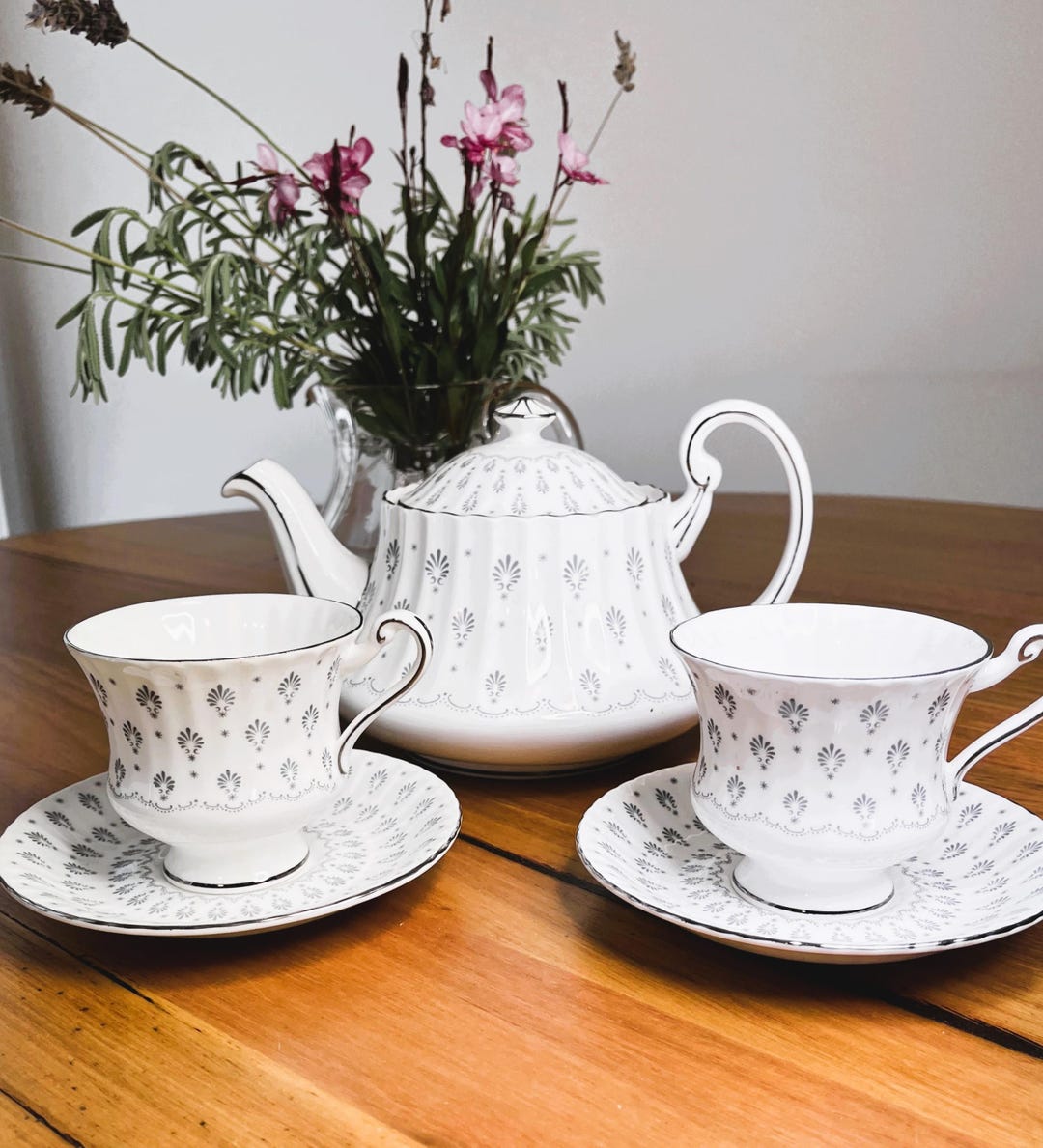 Paragon Bone China Regency Print Pattern Cup & Saucer Tea Pot C1960-63 ...