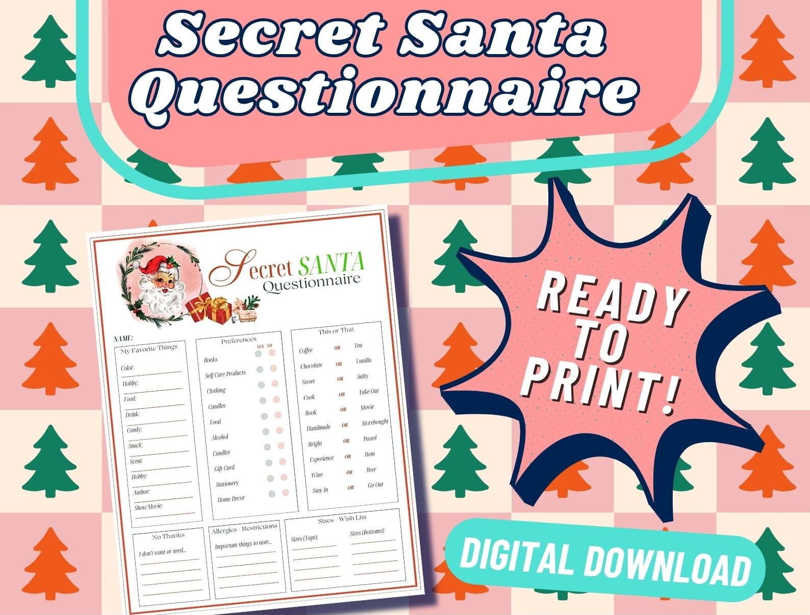 Secret Santa Wish List Printable, Retro Holiday Gift Exchange Form ...