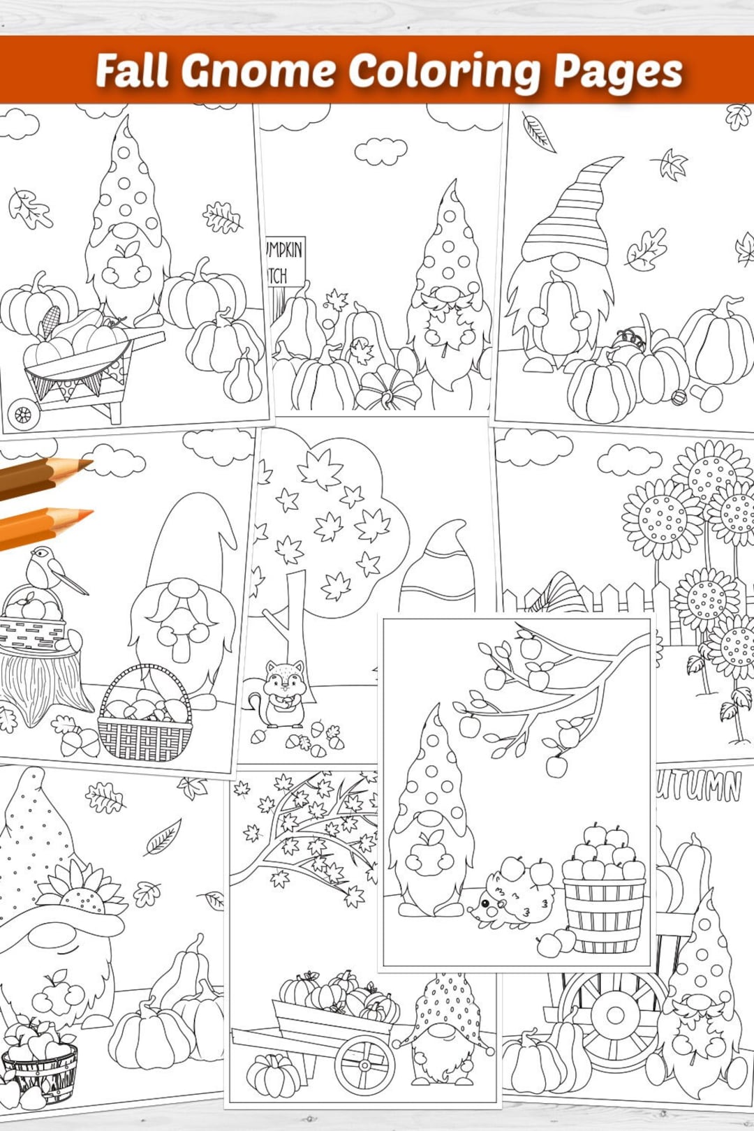 10 Fall Gnome Printable Coloring Pages - Autumn Gnomies - Adult ...