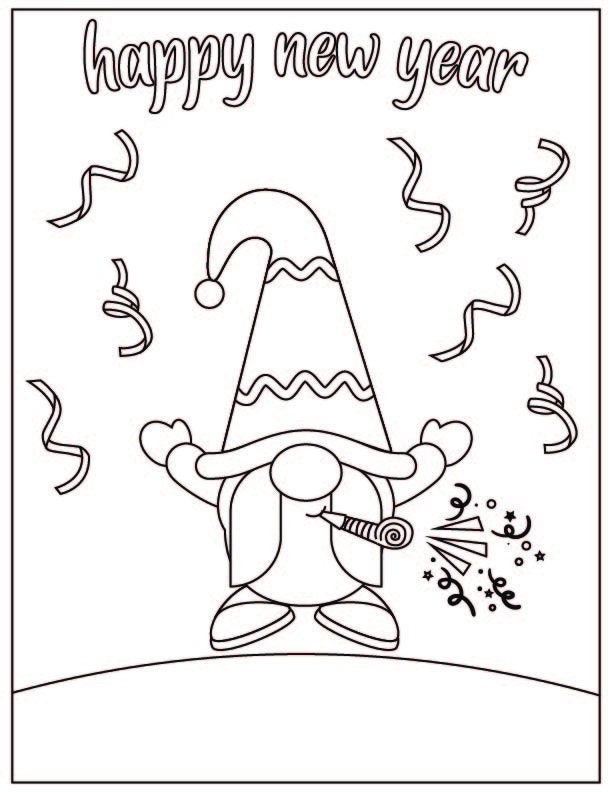 New Years 2025 Printable Gnome Coloring Pages New Years Eve Party ...