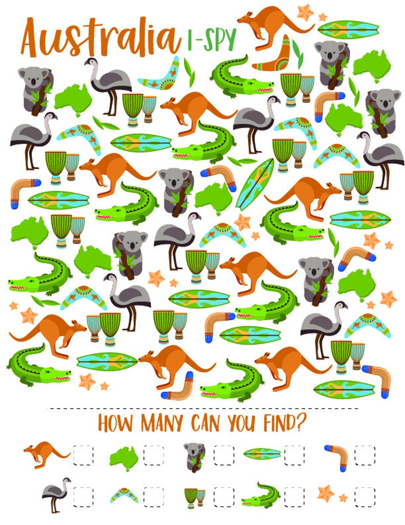 Australia Kids Activity Pack, I Spy Game, Printable Coloring Pages ...