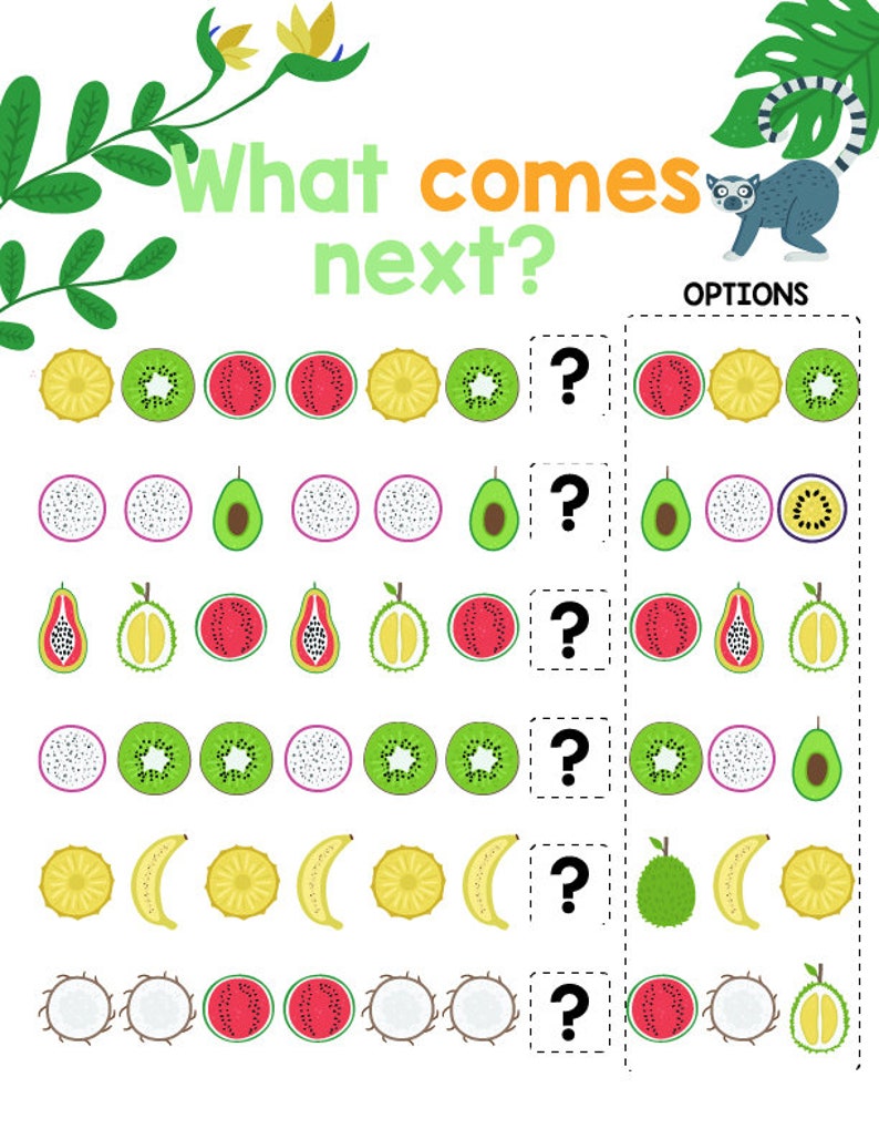 Jungle Animals Kids Activity Pack Printable Coloring Page, Matching ...